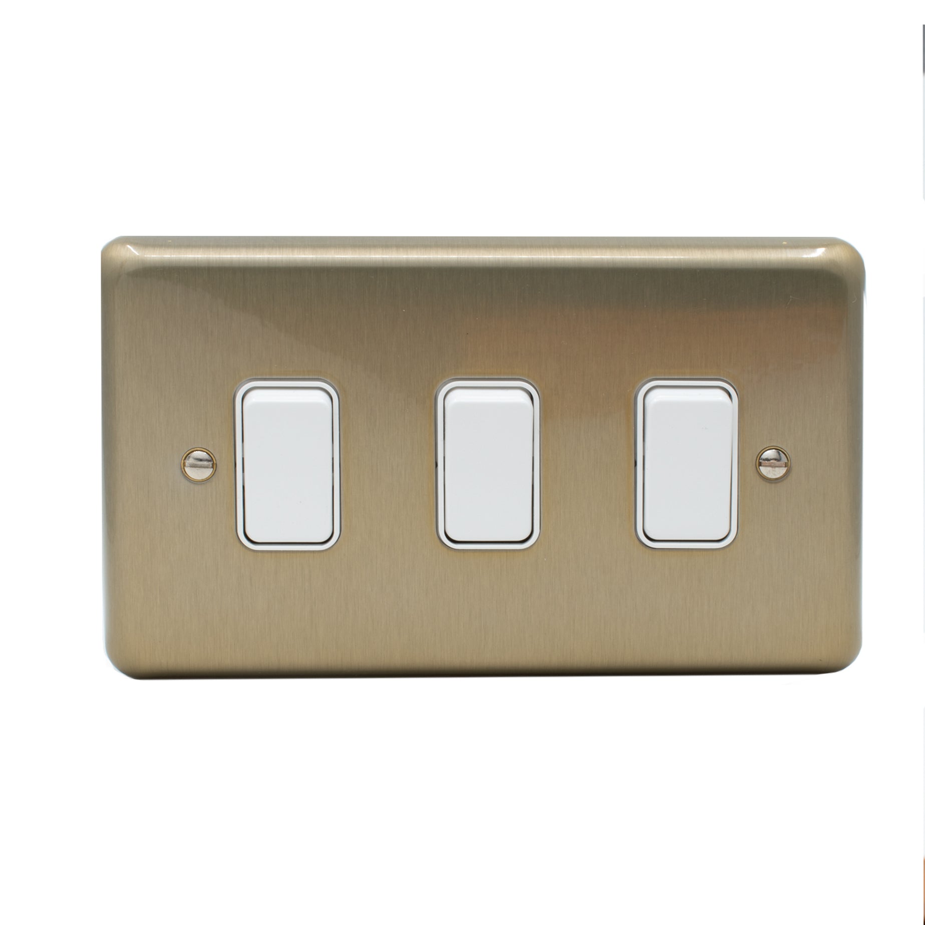 MK Albany Plus 10A Three Gang 1 Way Grid Switch in Satin Gold Finish