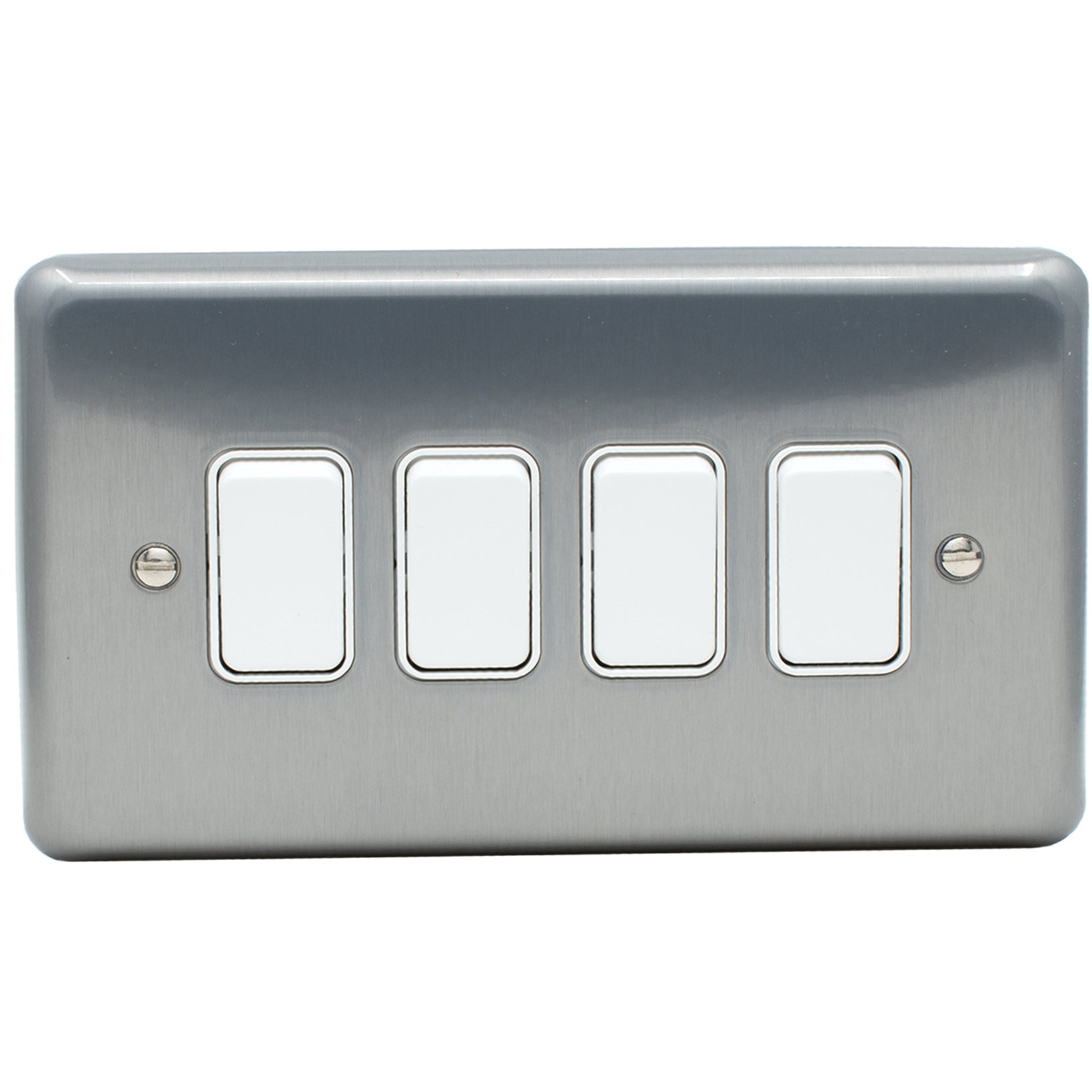 MK Albany Plus 20A Four Gang 2 Way Grid Switch in Brushed Chrome Finis