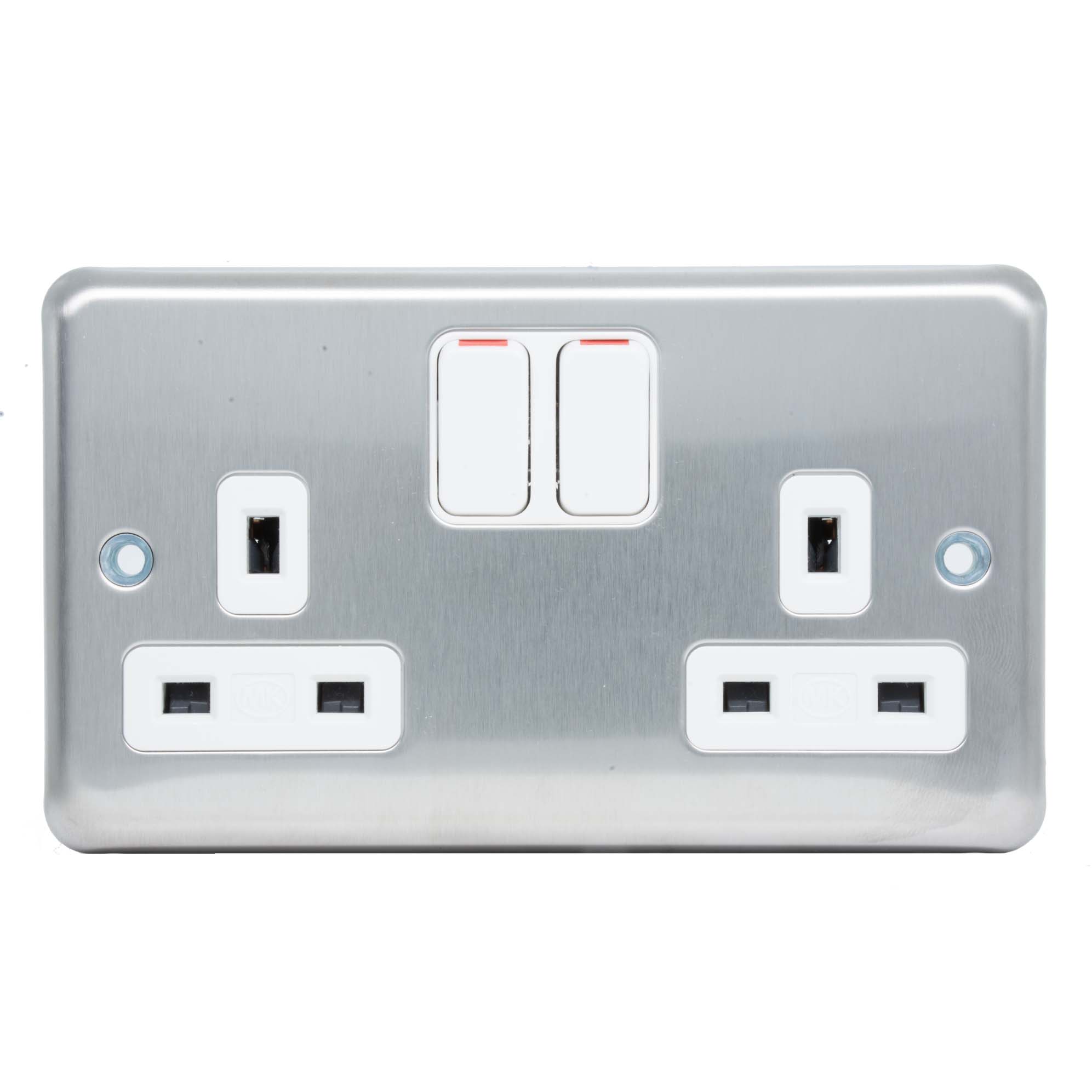 MK Albany Plus K2948BRC 13A Twin Switch Socket Outlet in Brushed Chrom