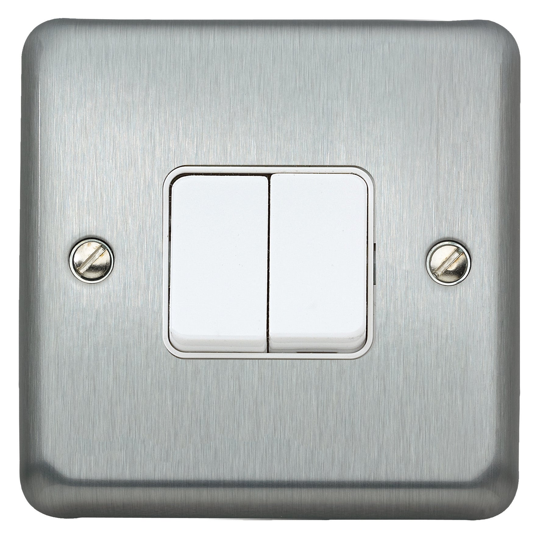 MK Albany Plus K4672BRC, 10A Two gang 2 Way Plate Switch in Brushed Ch