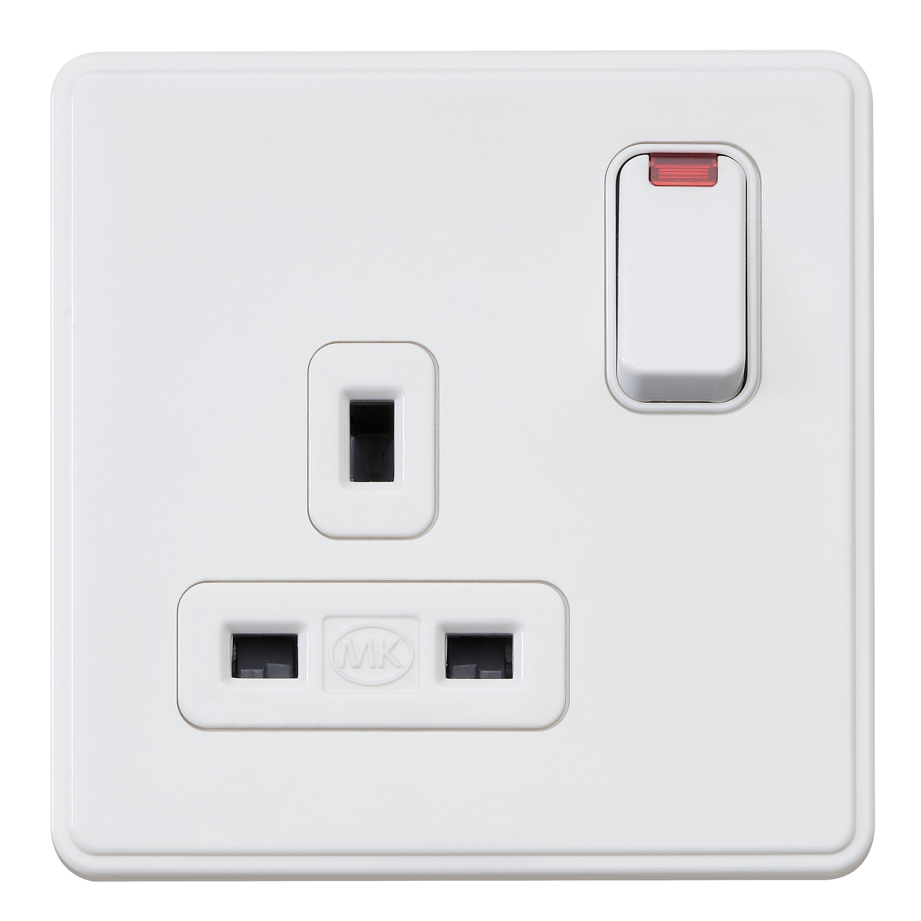 MK Dimensions MH4657WHIC, 13A Single Switch Socket Outlet with NEON in